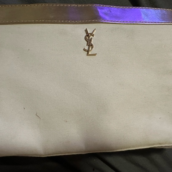 Yves Saint Laurent | Bags | Ysl White Trousse Pouch Gold Trim Around ...